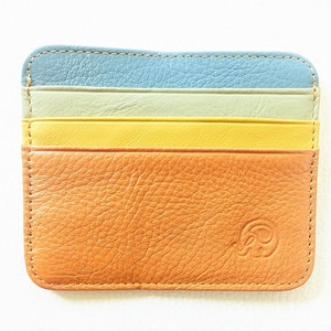 Multi Coloured Leather Card Holder, Real Leather, Slim Wallet, Brightly ...