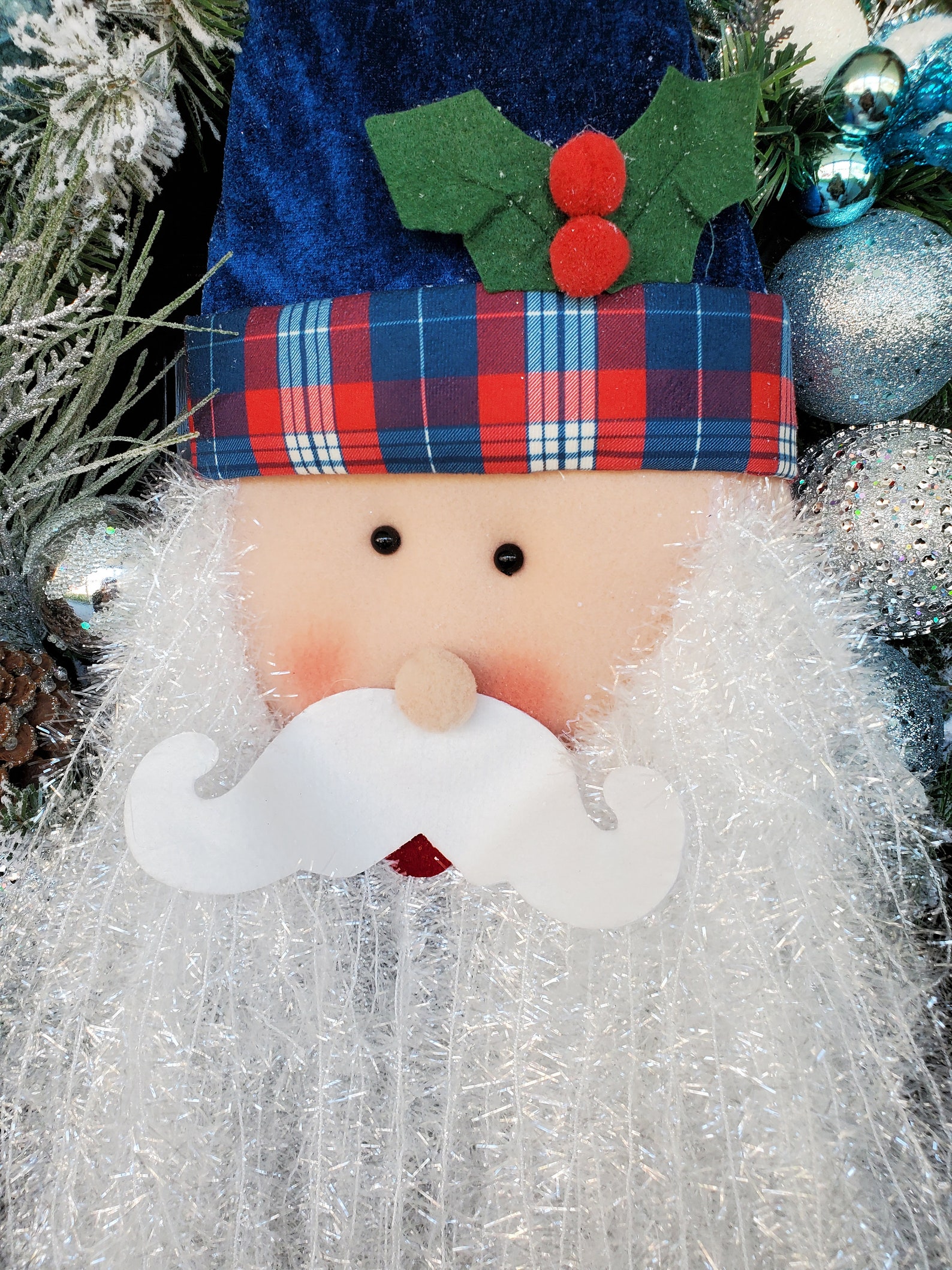 Flocked Santa Claus Wreath for Front Door Hanger, Christmas Santa ...