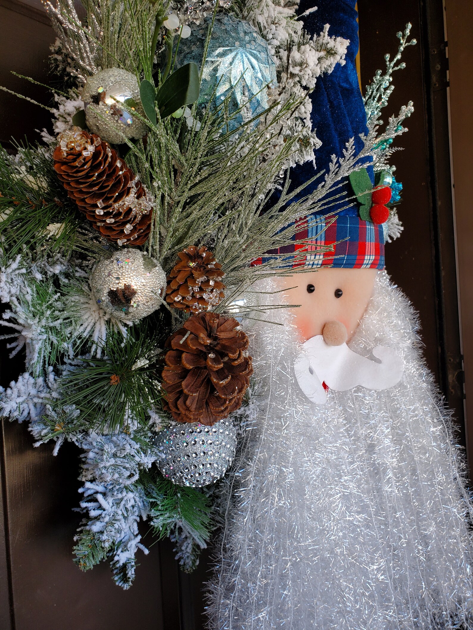 Flocked Santa Claus Wreath for Front Door Hanger, Christmas Santa ...