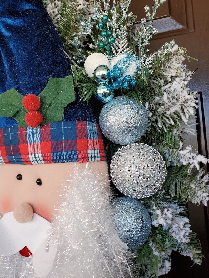 Flocked Santa Claus Wreath for Front Door Hanger, Christmas Santa ...