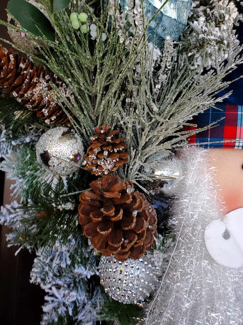 Flocked Santa Claus Wreath for Front Door Hanger, Christmas Santa ...