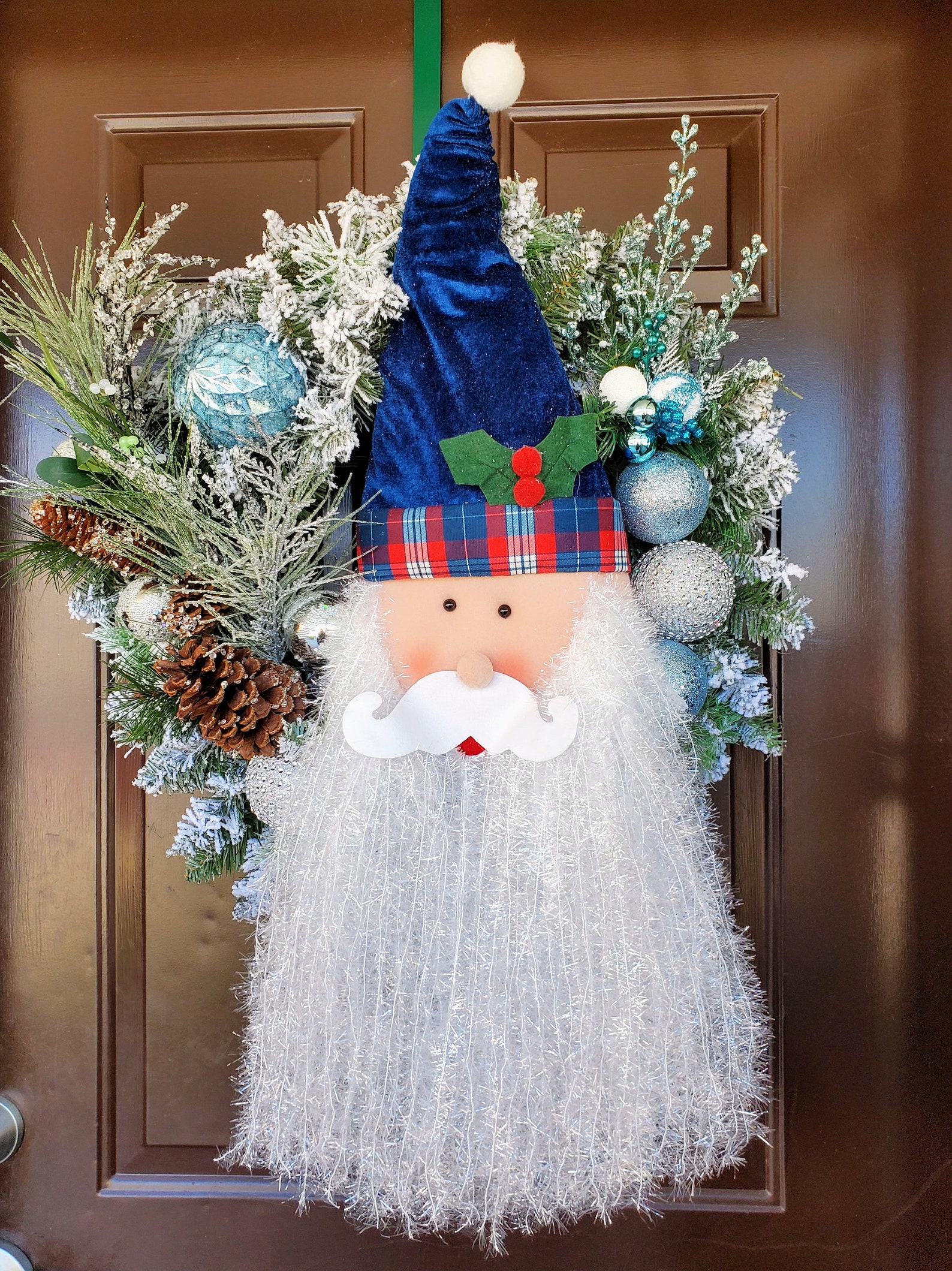 Flocked Santa Claus Wreath for Front Door Hanger, Christmas Santa ...