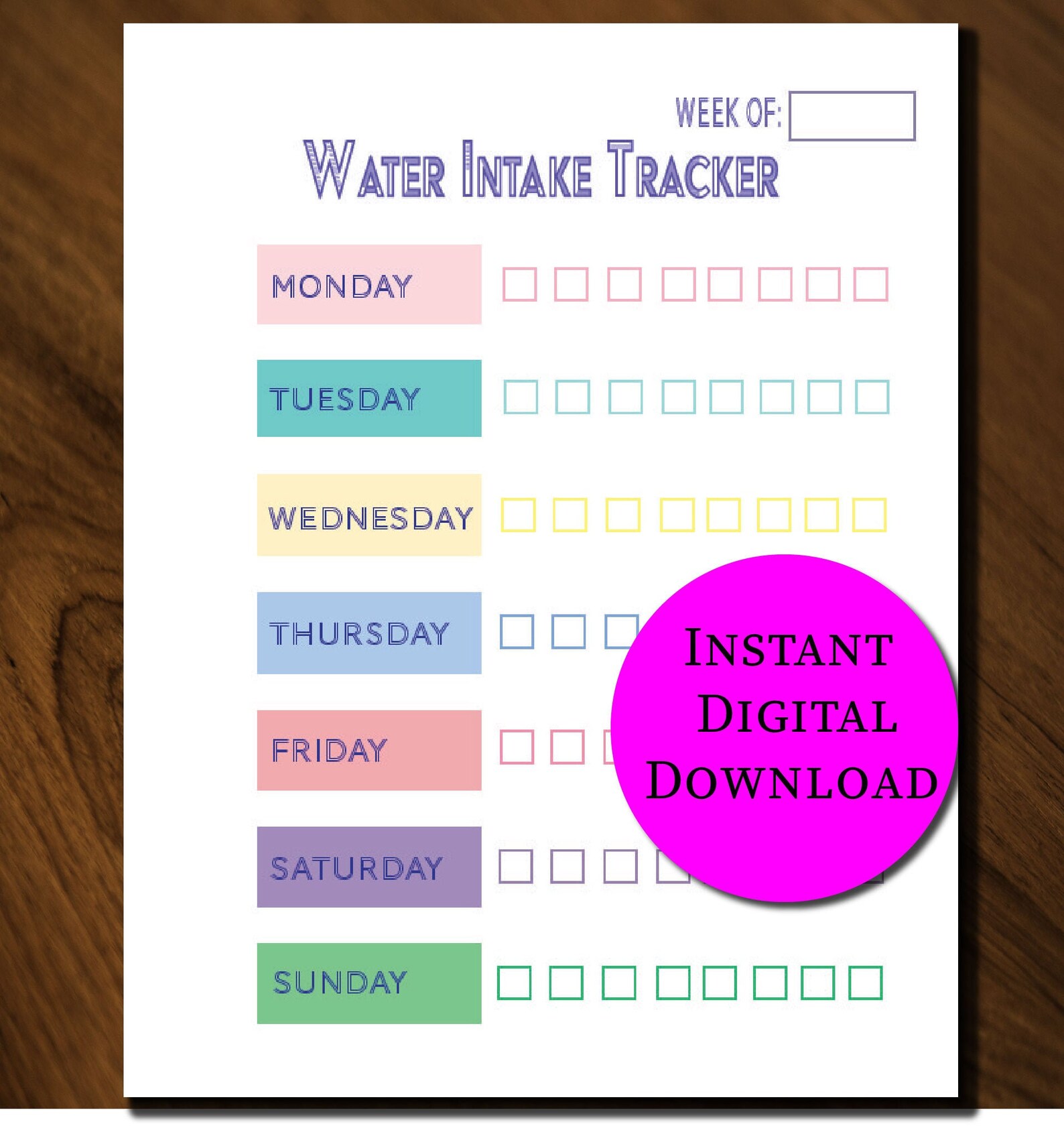 Printable Weekly Water Intake Tracker - Etsy