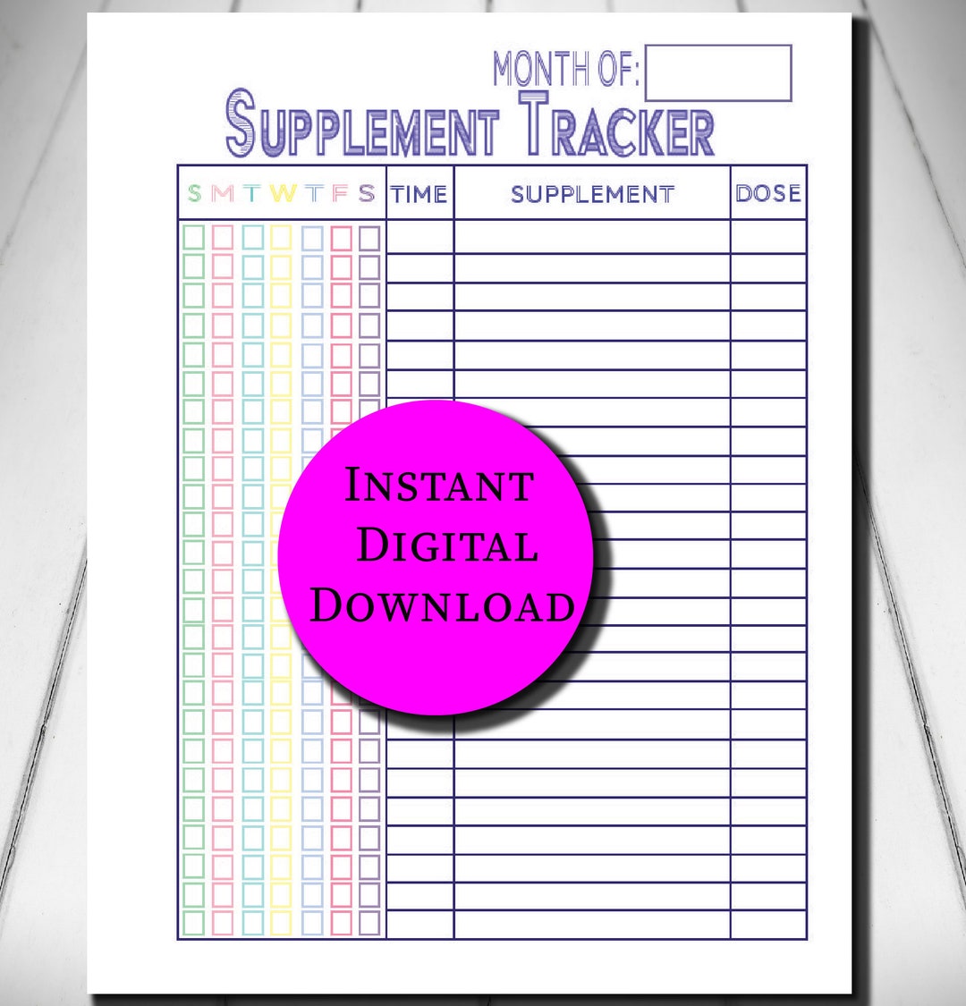 Printable Monthly Supplement Tracker - Etsy