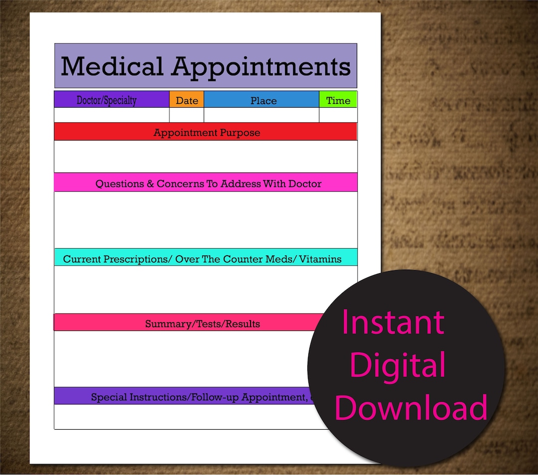 Medical Appointment Digital Printable, JPEG File, PDF File, Instant ...