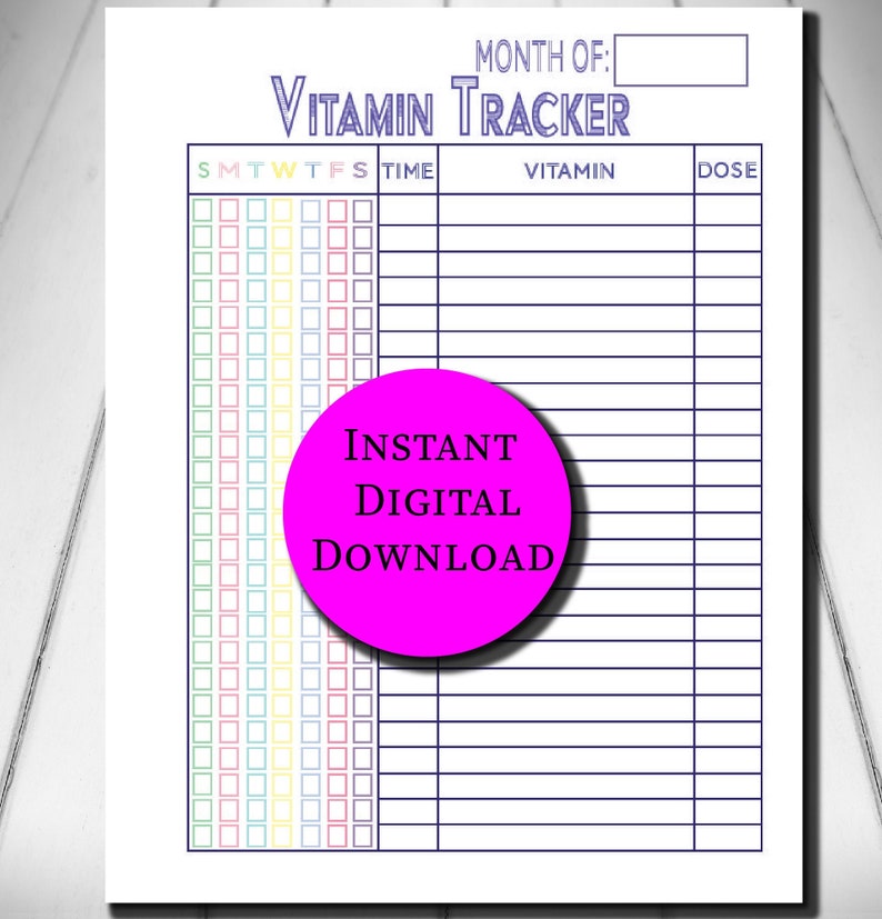 Printable Monthly Vitamin Tracker - Etsy