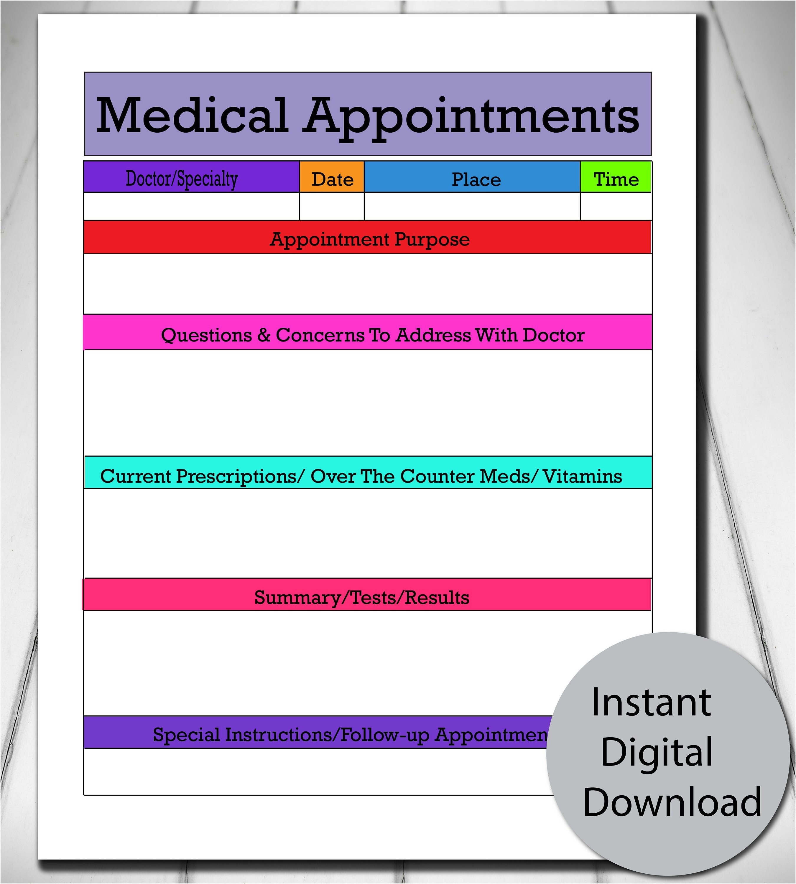 Medical Appointment Digital Printable JPEG File PDF File | Etsy
