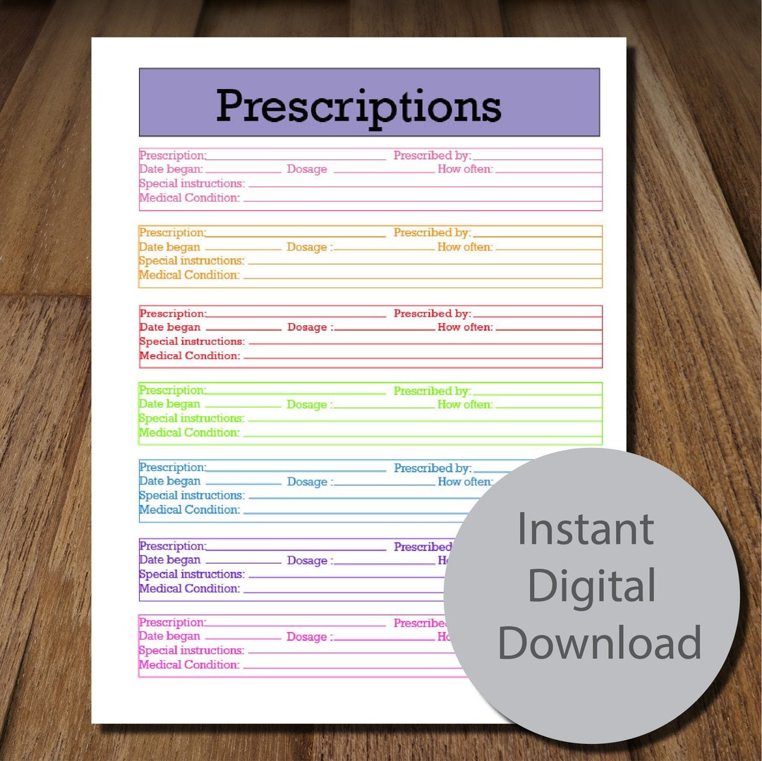Prescription Log Digital Printable - Etsy