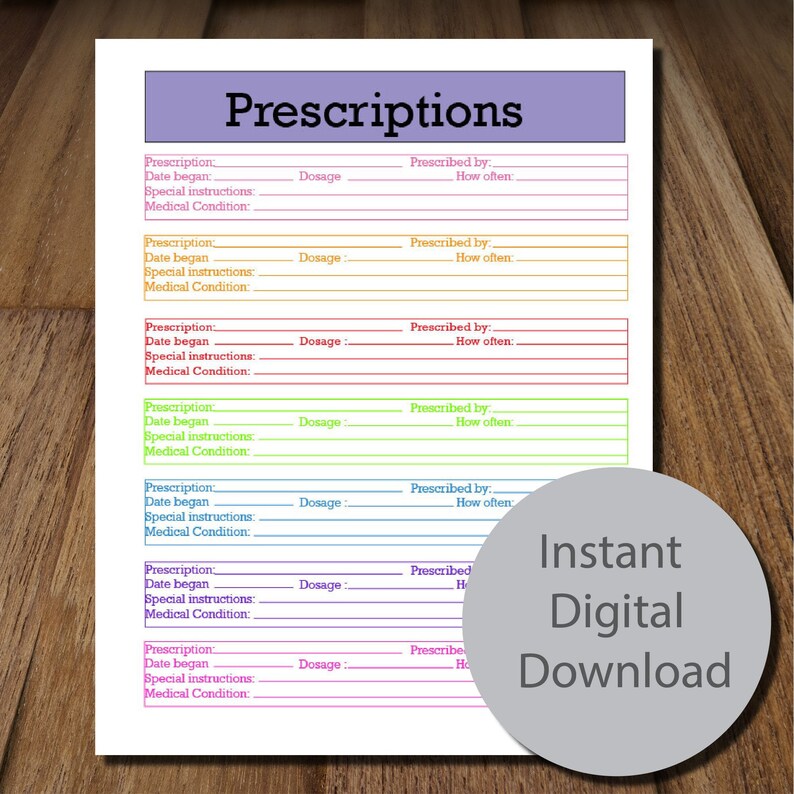 Prescription Log Digital Printable - Etsy