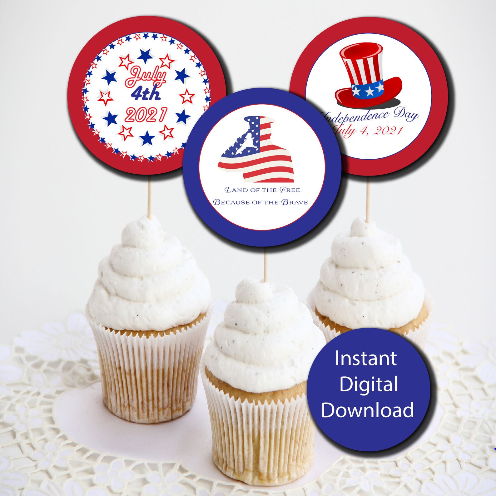 Digital Printable 4th of July Cupcake Toppers 2.5 Inch | Etsy