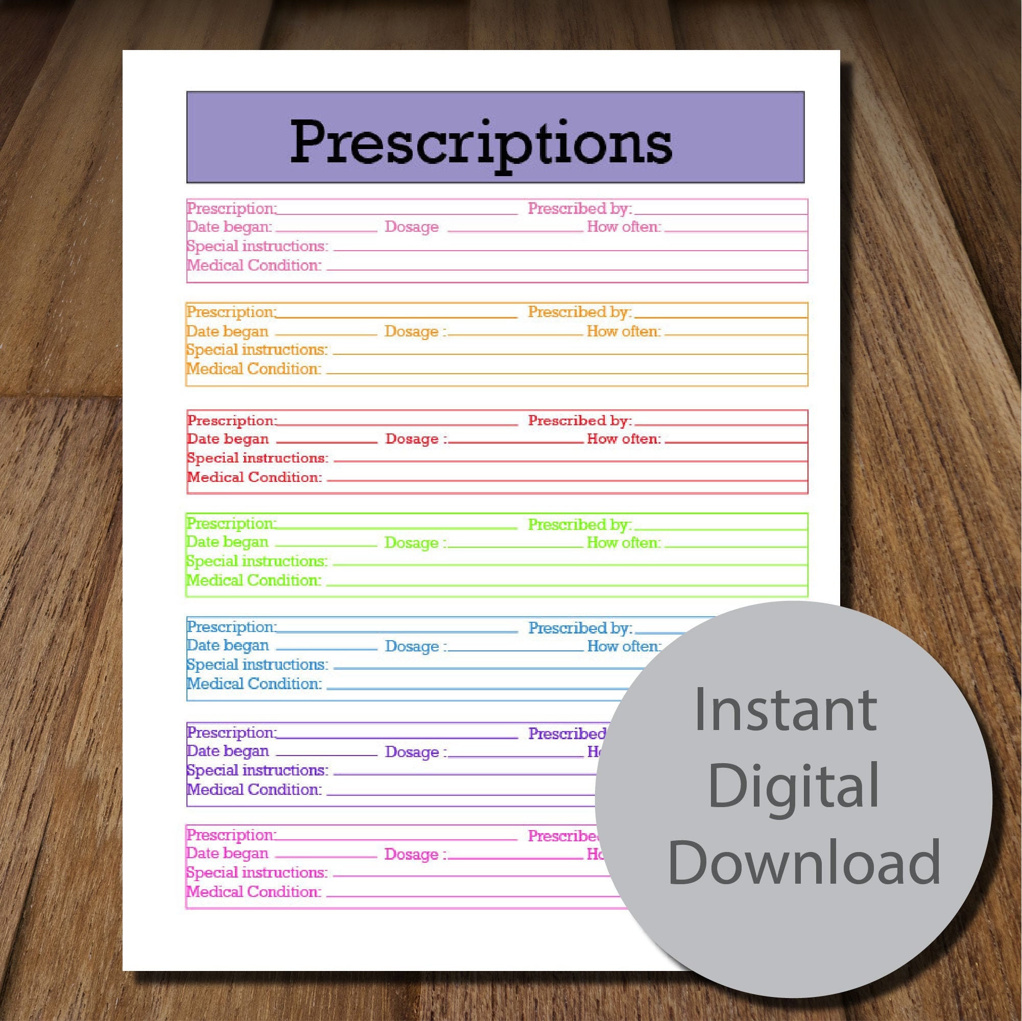 Prescription Log Digital Printable | Etsy