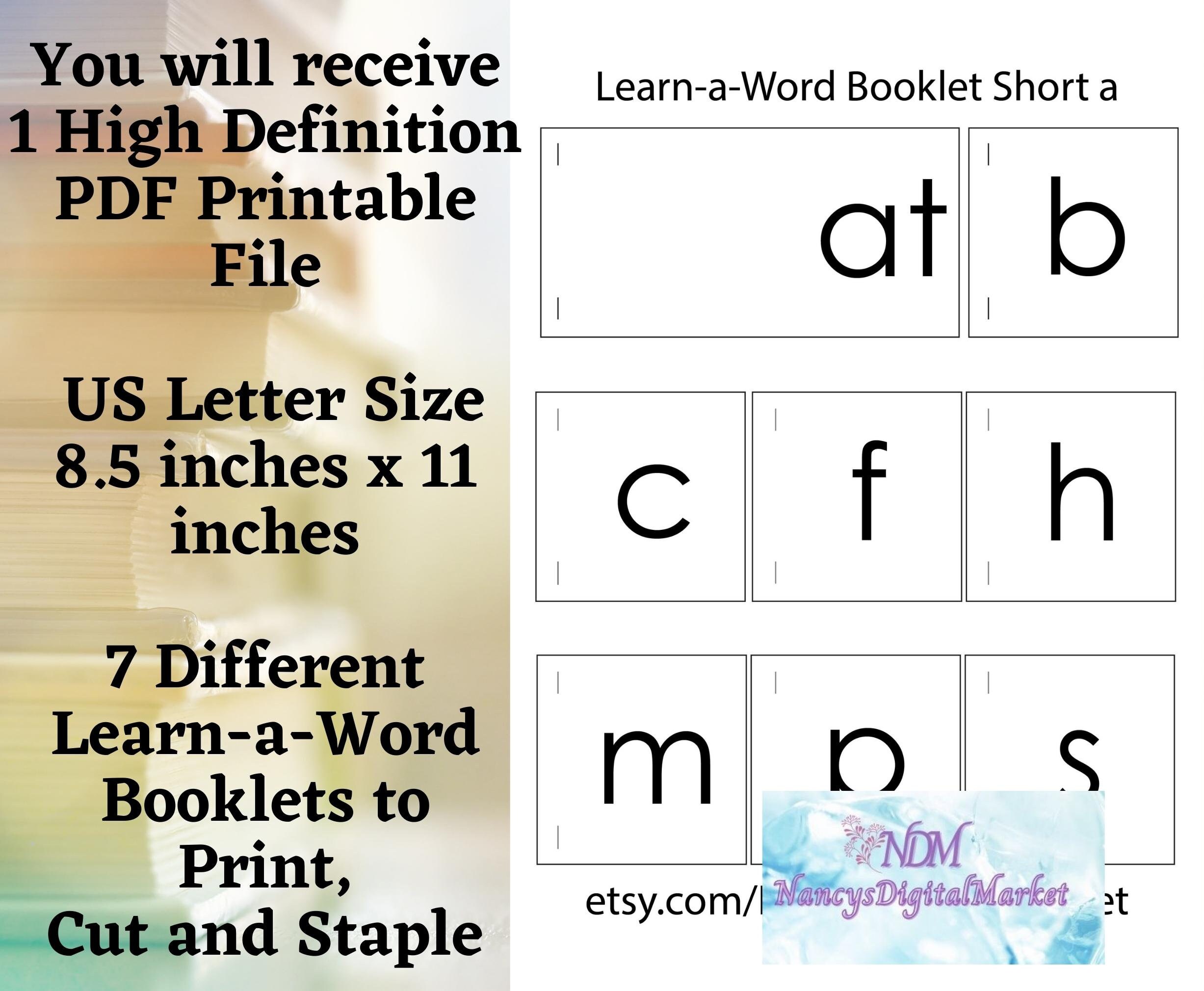 Printable Learn-a-word Short A Words Booklets, 7 Different Print, Cut ...