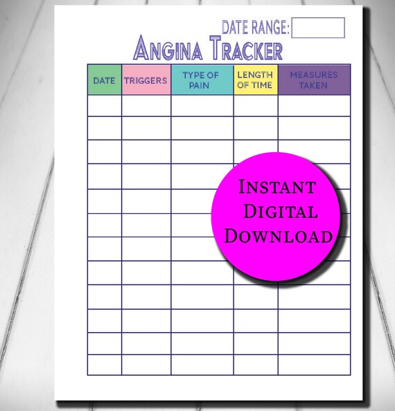 Printable Angina Tracker | Etsy