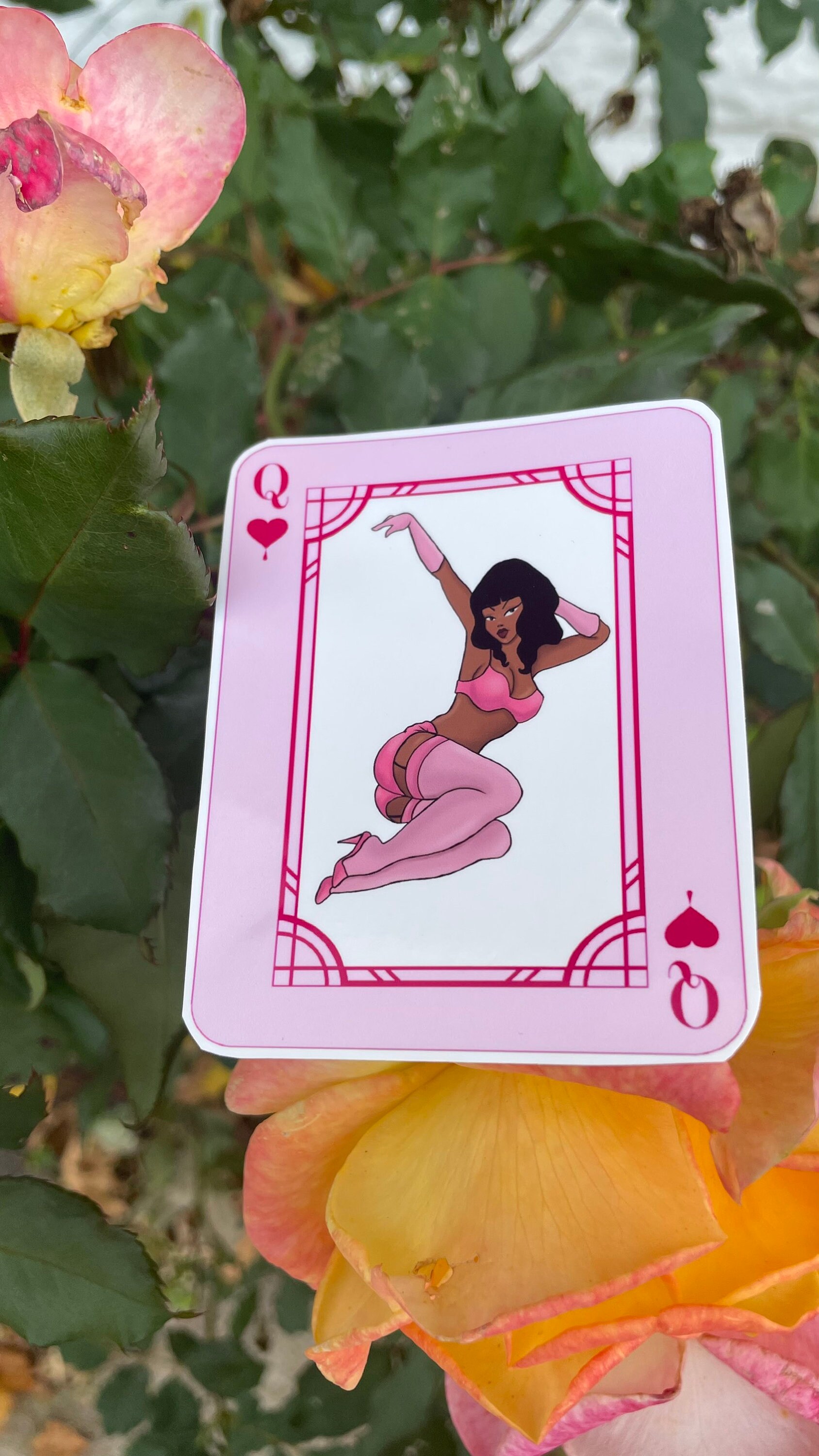 Pin up Sticker, Black Art, Queen of Hearts, Glossy Stickers, Pink ...