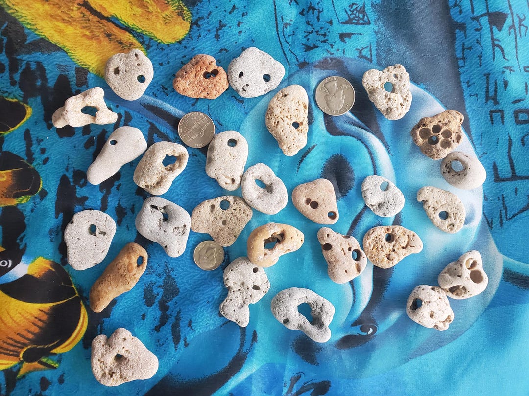 25 SMALL HOLEY STONES With Various Size Holes Twenty Five Holy, Fairy ...