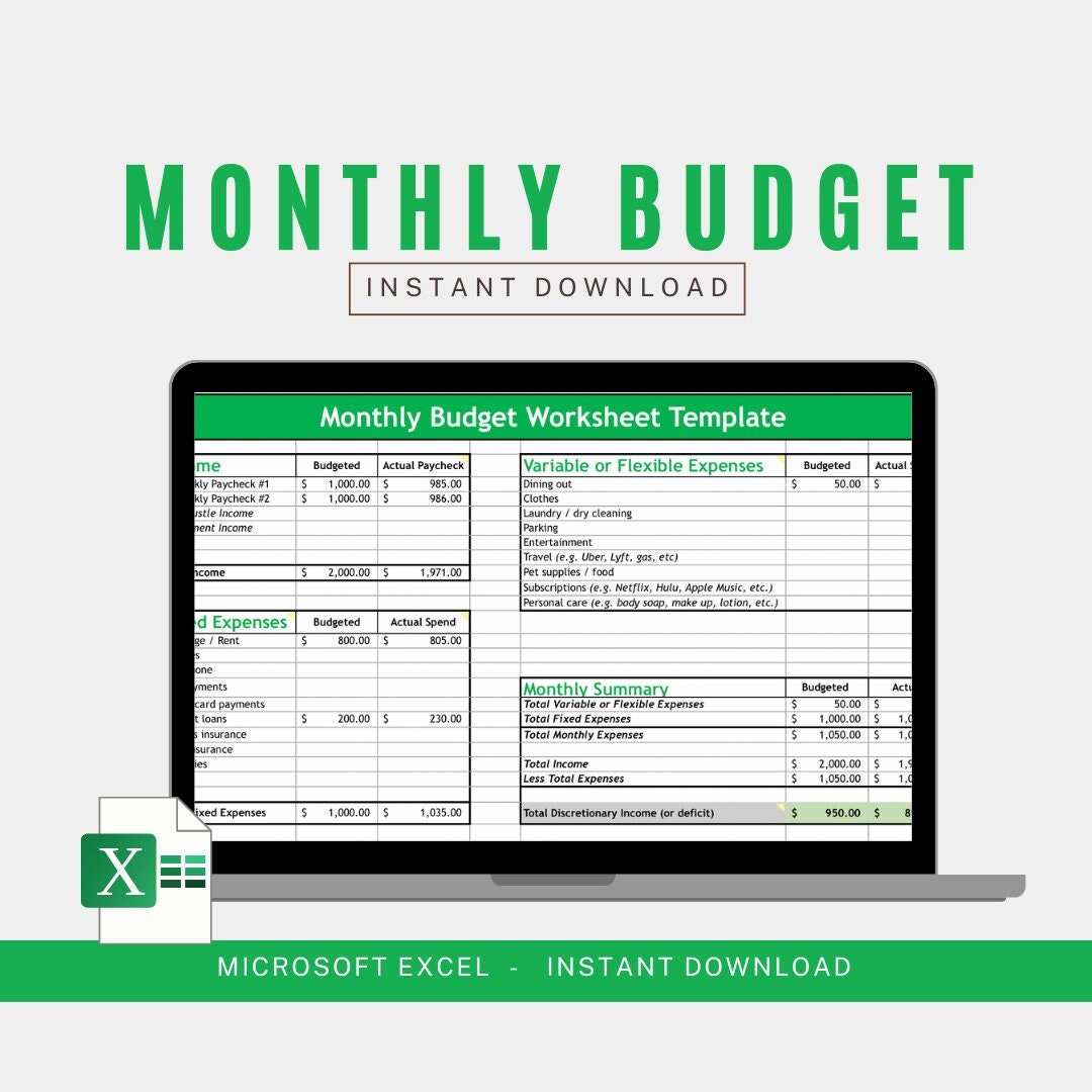 Super Simple Monthly Budget Worksheet Template Excel - Etsy