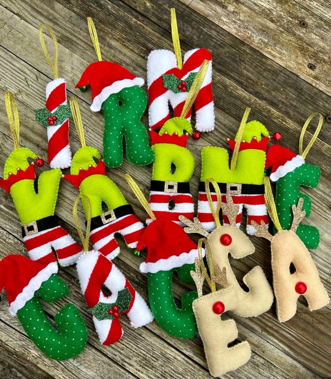 Christmas Initial Decorations,felt Festive Letter Ornament,personalised ...