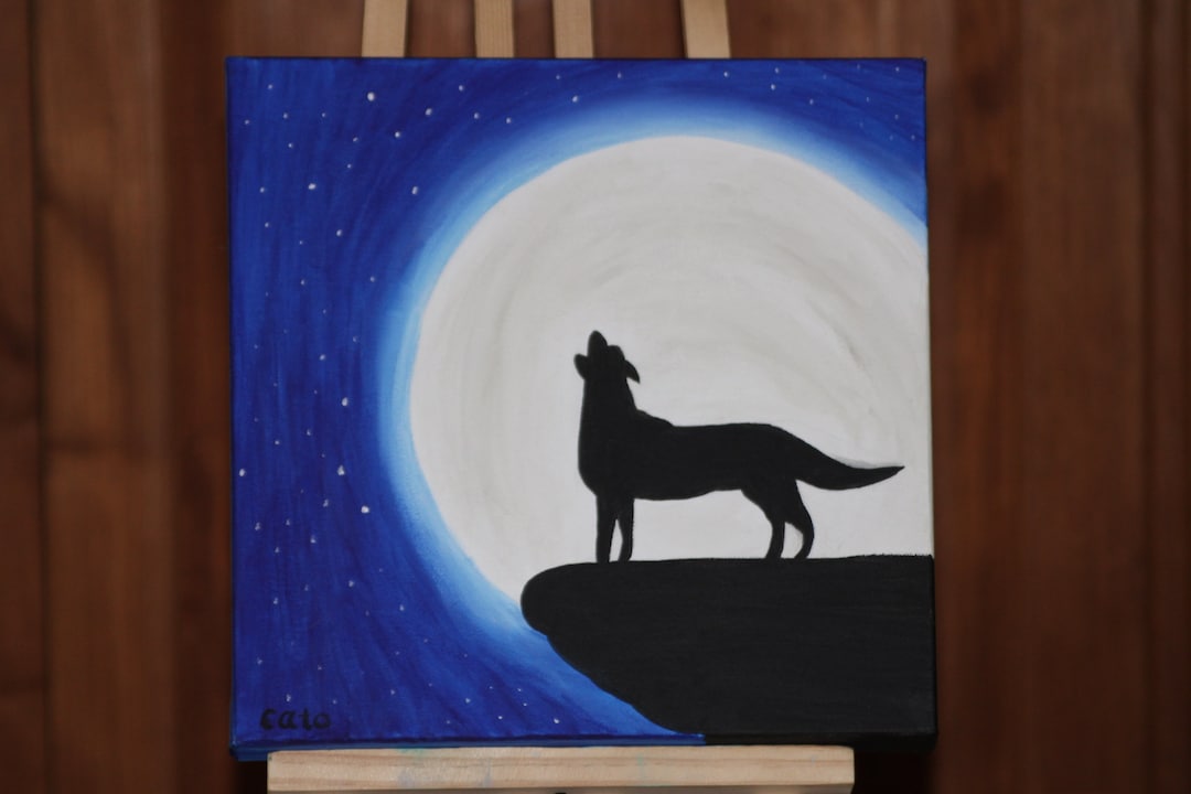 Lobo llorando en la pintura de la luna - Etsy España