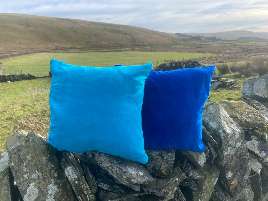 Turquoise and Royal Blue Colour Clash Velvet Feel Cushion - Etsy UK