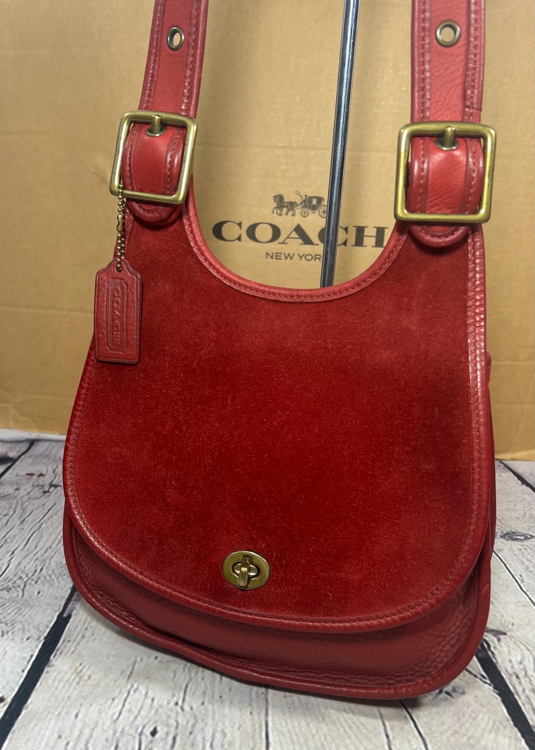 Vintage Coach 9014 RED Berkeley Saddle Bag Leather & SUEDE Original ...