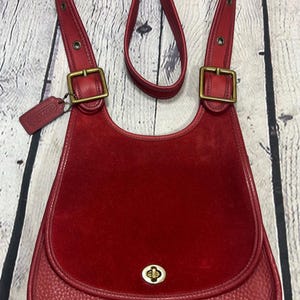 Vintage Coach 9014 RED Berkeley Saddle Bag Leather & SUEDE Original ...