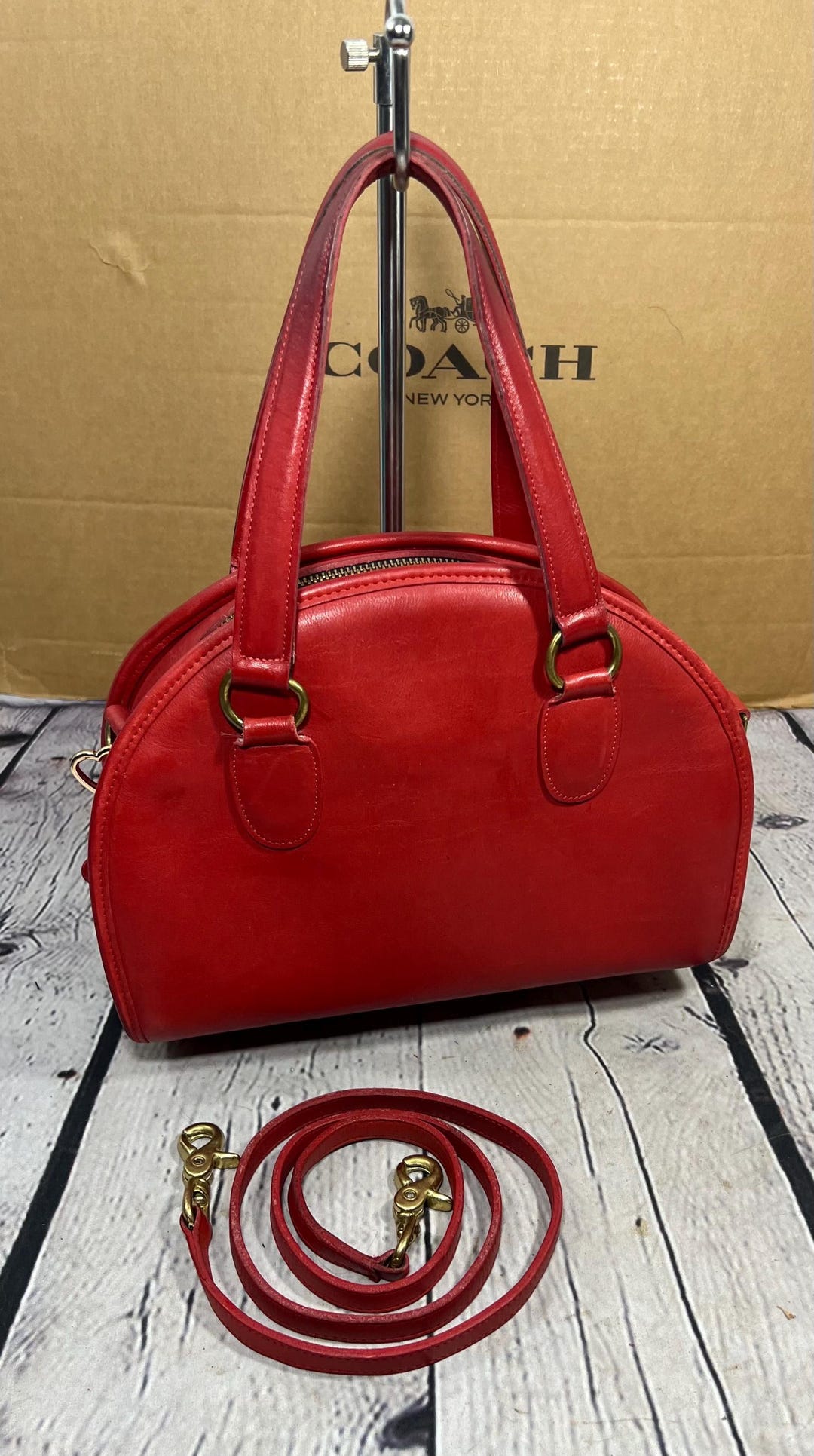 Vintage Coach 9928 Chadwick Bowler Bag CHERRY RED Leather Brass ...