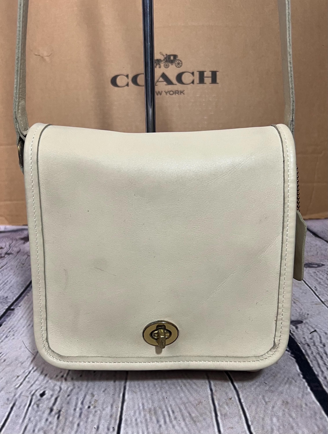 Vintage COACH 9076 Companion Flap Leather Crossbody Bag Creamy Bone ...
