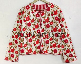 Cotton Quilted Jacket Women Wear Front Open Kimono Stripe Piping ...