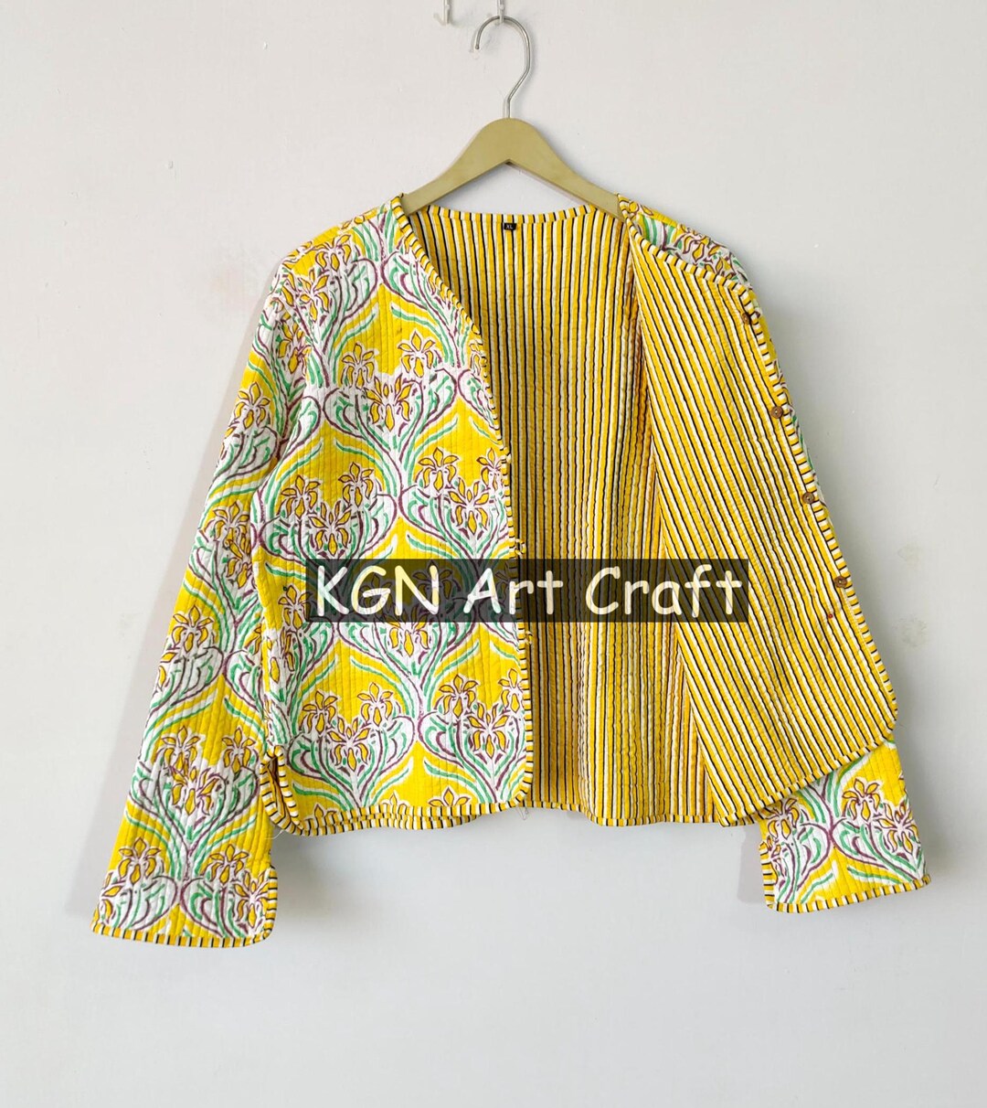 Yellow Color Jacket, Cotton Quilted Handmade Cotton Floral Jacket ...