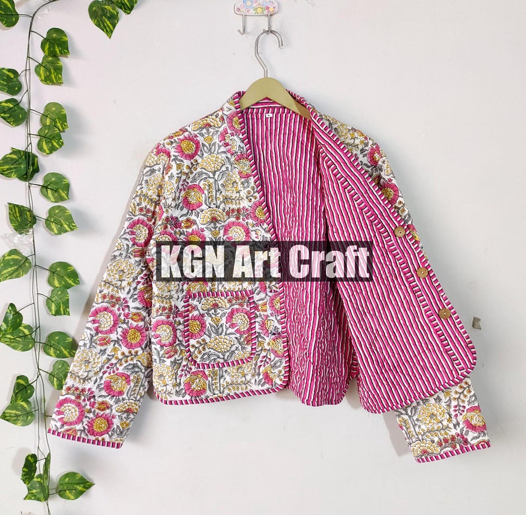 Reversible Strip Piping Quilted Jacket, Handmade Patchwork Cotton ...
