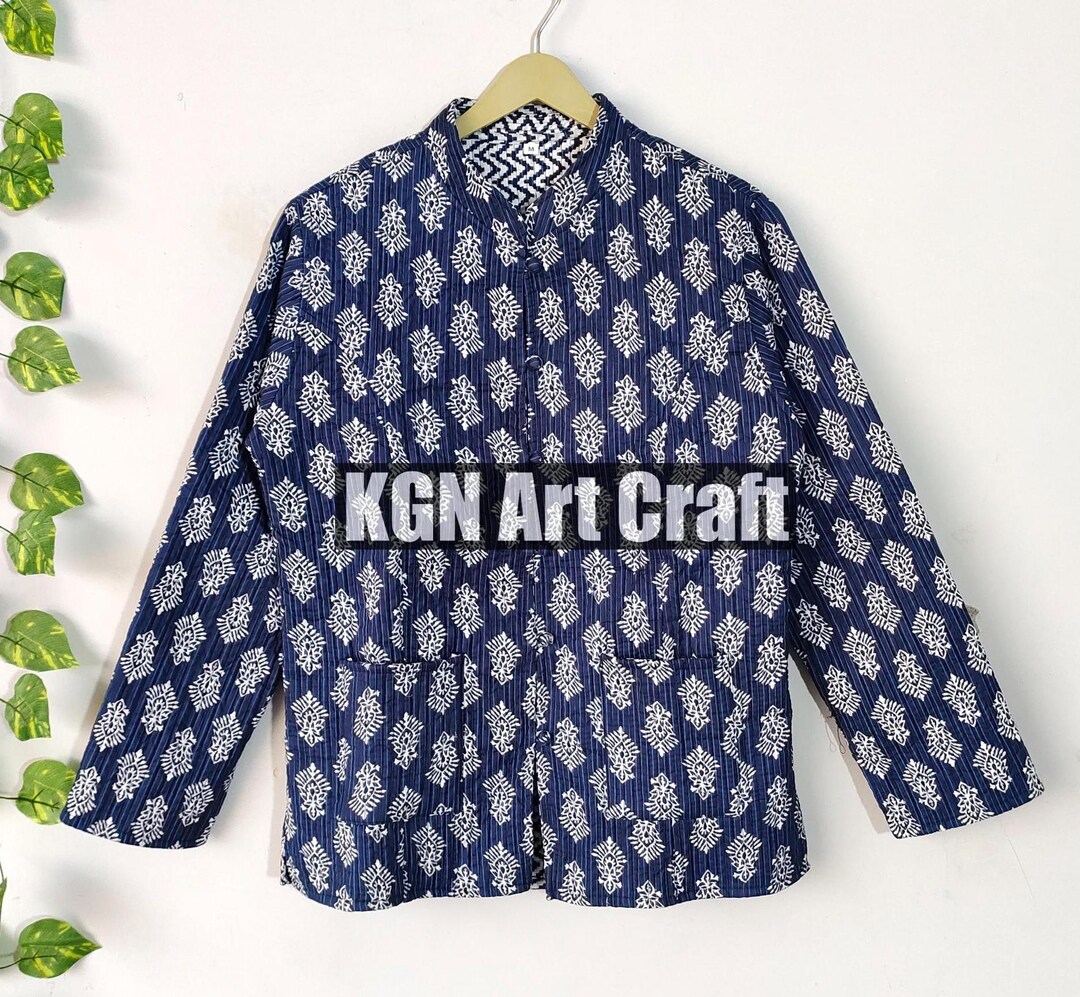 Block Printed Cotton Quilted Jacket, Handmade Cotton Floral Jacket ...