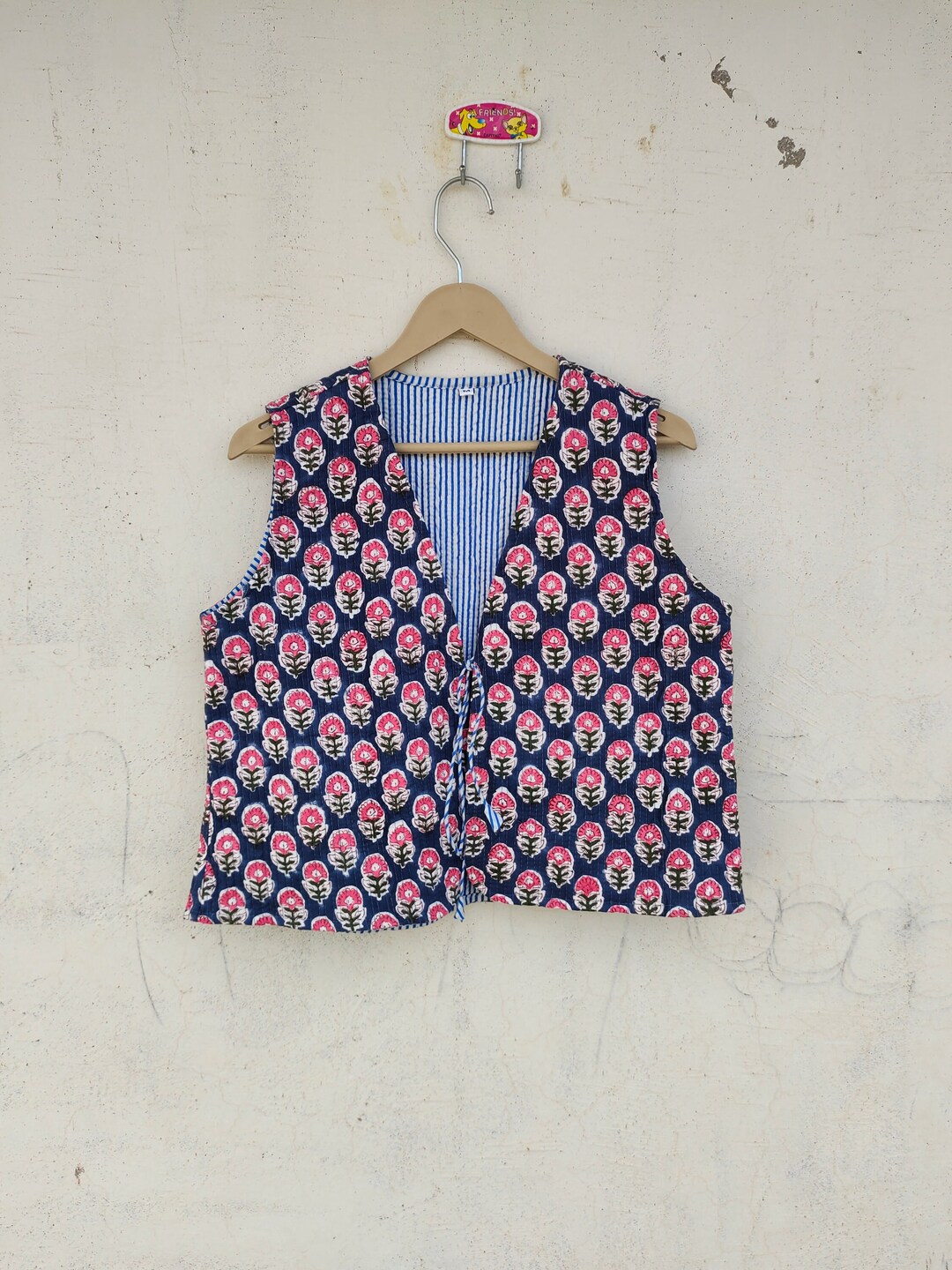 Cotton Vest, Block Print Vest Coat, Blue Floral Printed Jacket, Women ...