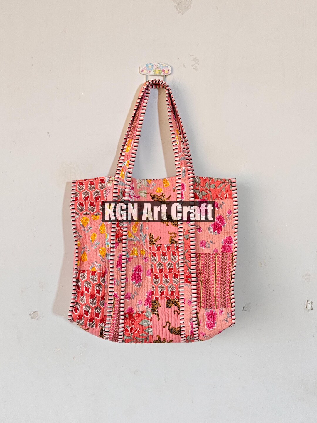 Reversible Shopping Tote Bag, Cotton Patchwork Quilted Bag, Handmade Large Shopping Bag, Quilted ...