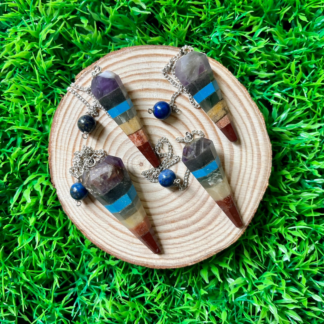 Seven Chakra Pendulum | 7 Chakra Stones | Healing Crystal Pendulum | 7 ...