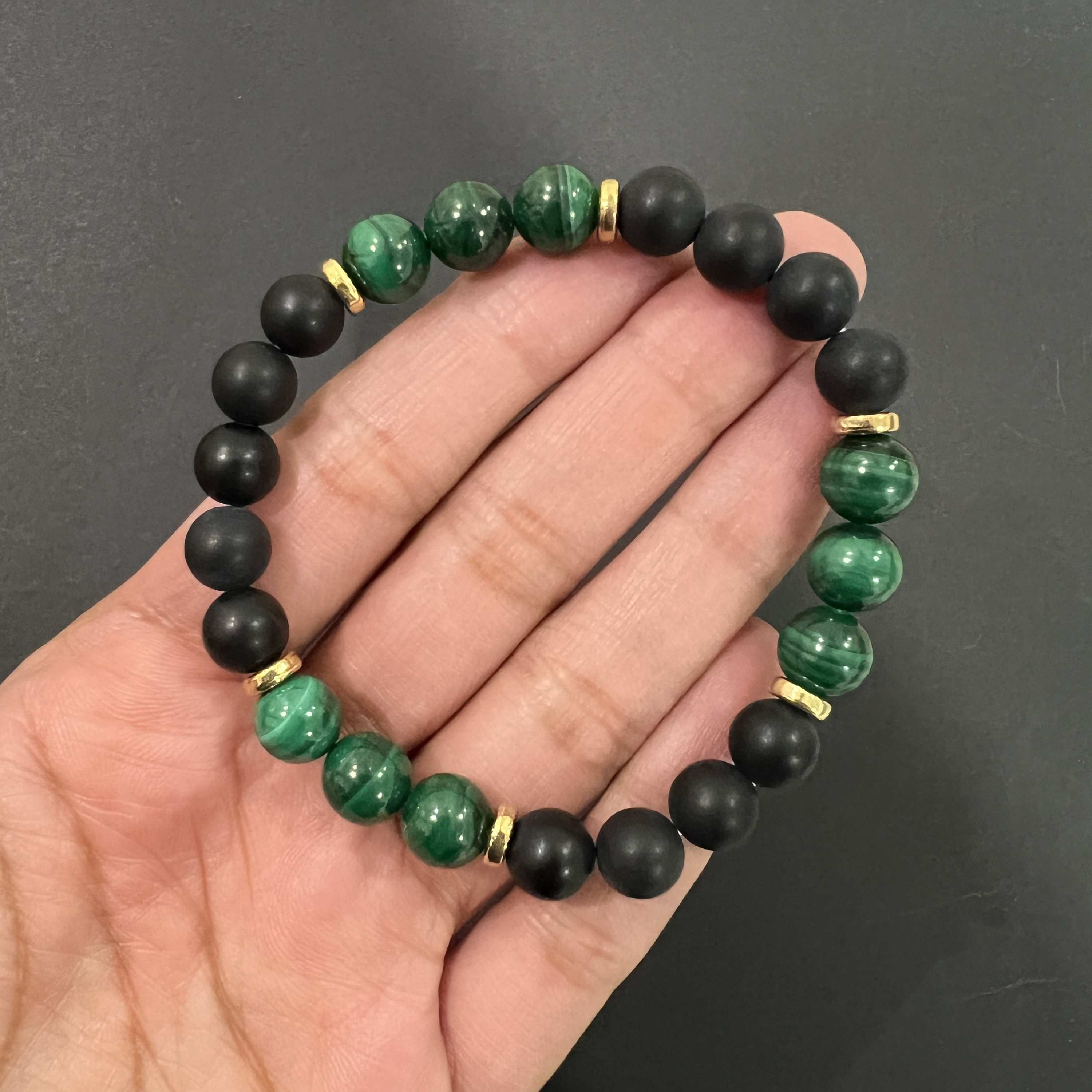 Men's Malachite & Matte Black Onyx Bracelet, Protection and Emotional ...