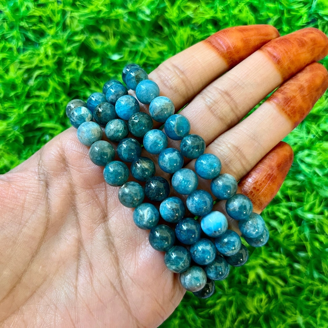 Blue Apatite Bracelet | 8MM Blue Apatite Crystal Bracelet | Motivation ...