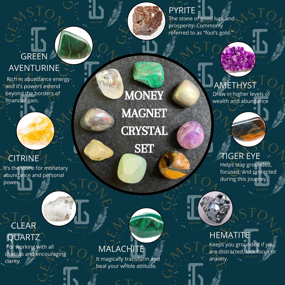 Money Magnet Crystals Set, Eight-elements Money Magnet Tumbles, Wealth ...