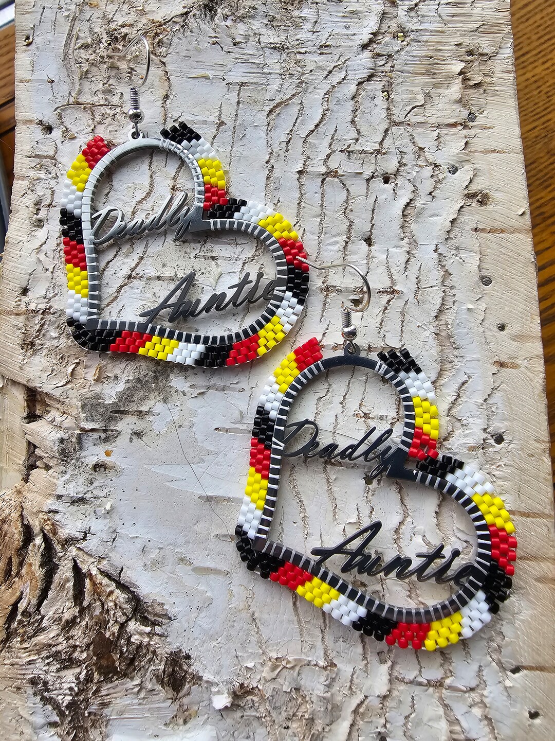 Deadly Auntie Heart Hoop Earrings. Native American Beaded Heart Hoop Earrings. Indigenous Hoop ...