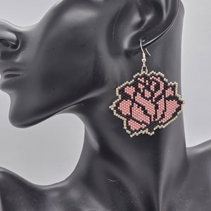 Large Beaded Rose Flower Earrings. Native American Beaded Earrings ...