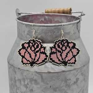 Large Beaded Rose Flower Earrings. Native American Beaded Earrings ...