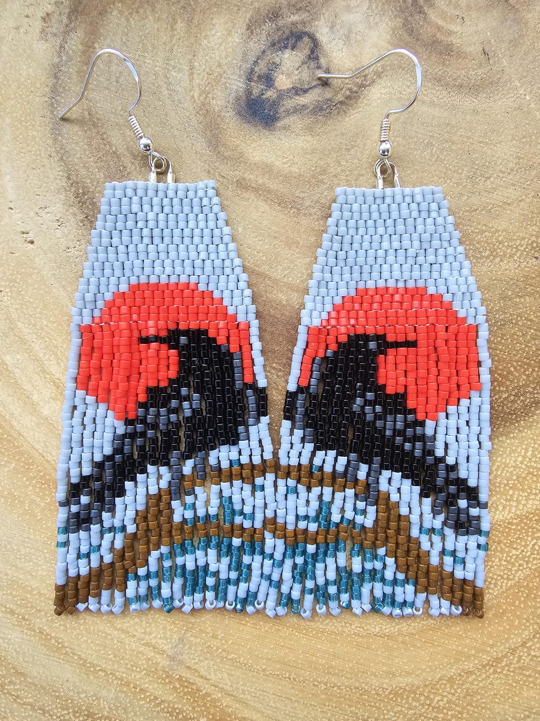 Beaded Raven Fringed Earring. Indigenous Beaded Earrings. Halloween ...