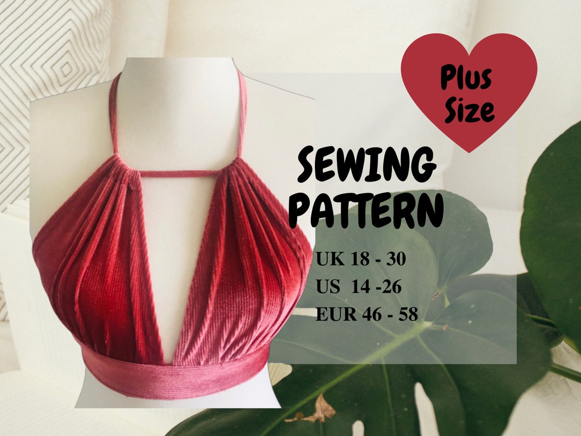 Plus Size Women Pdf Bustier Bikini Bra Top Sewing Pattern UK Size 18 30 ...