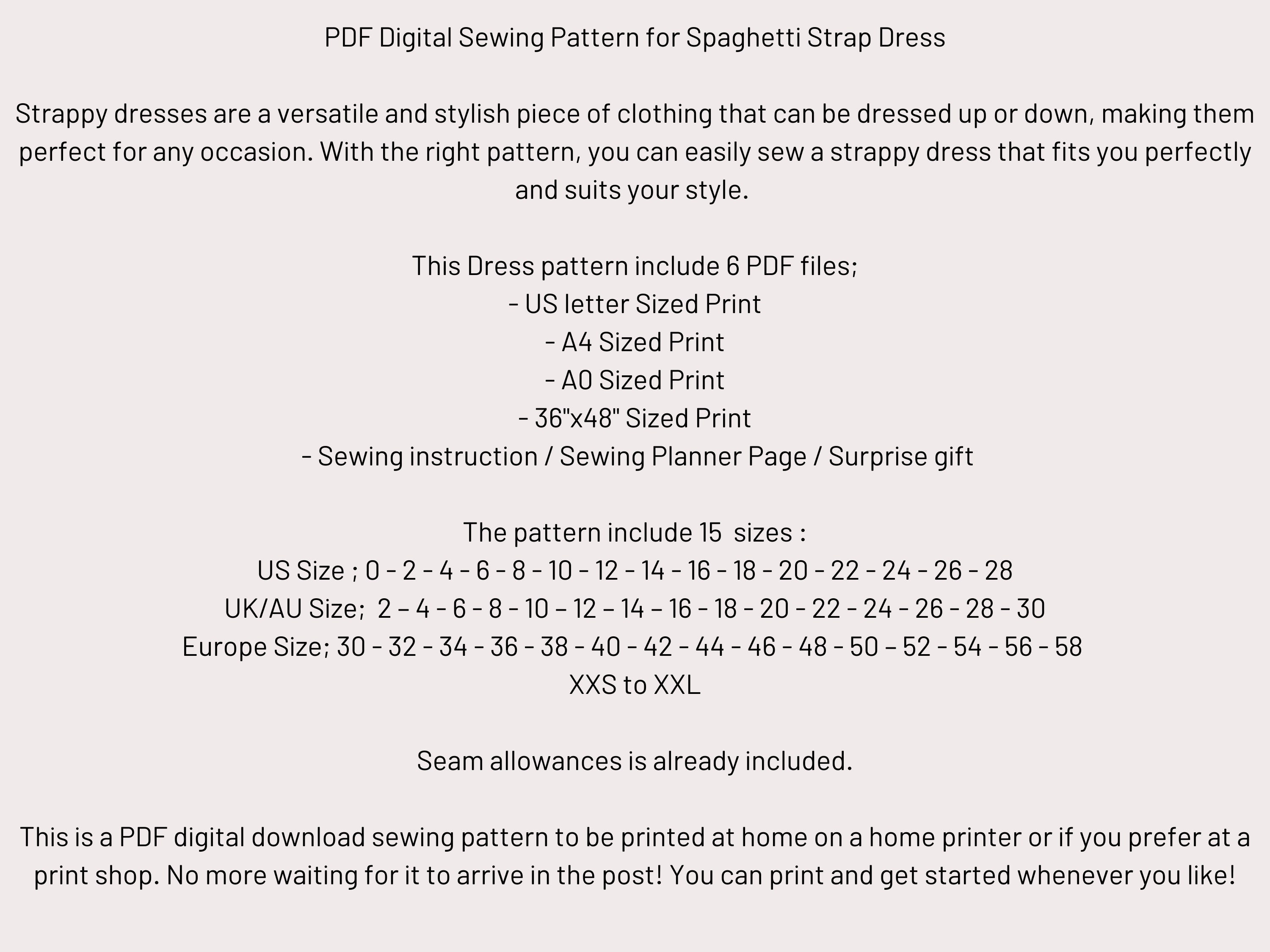 Pdf Digital Sewing Pattern for Spaghetti Strap Frill Hem Dress Women ...