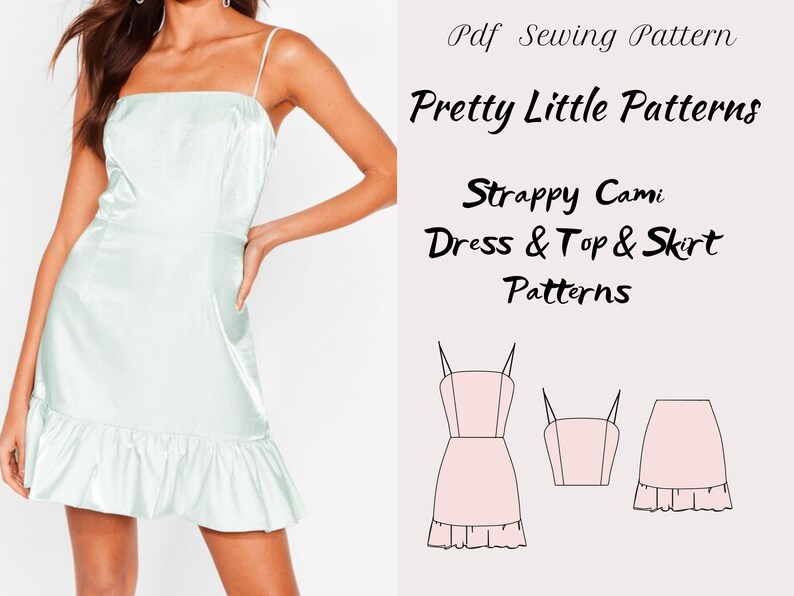 Pdf Digital Sewing Pattern for Spaghetti Strap Frill Hem Dress | Women ...