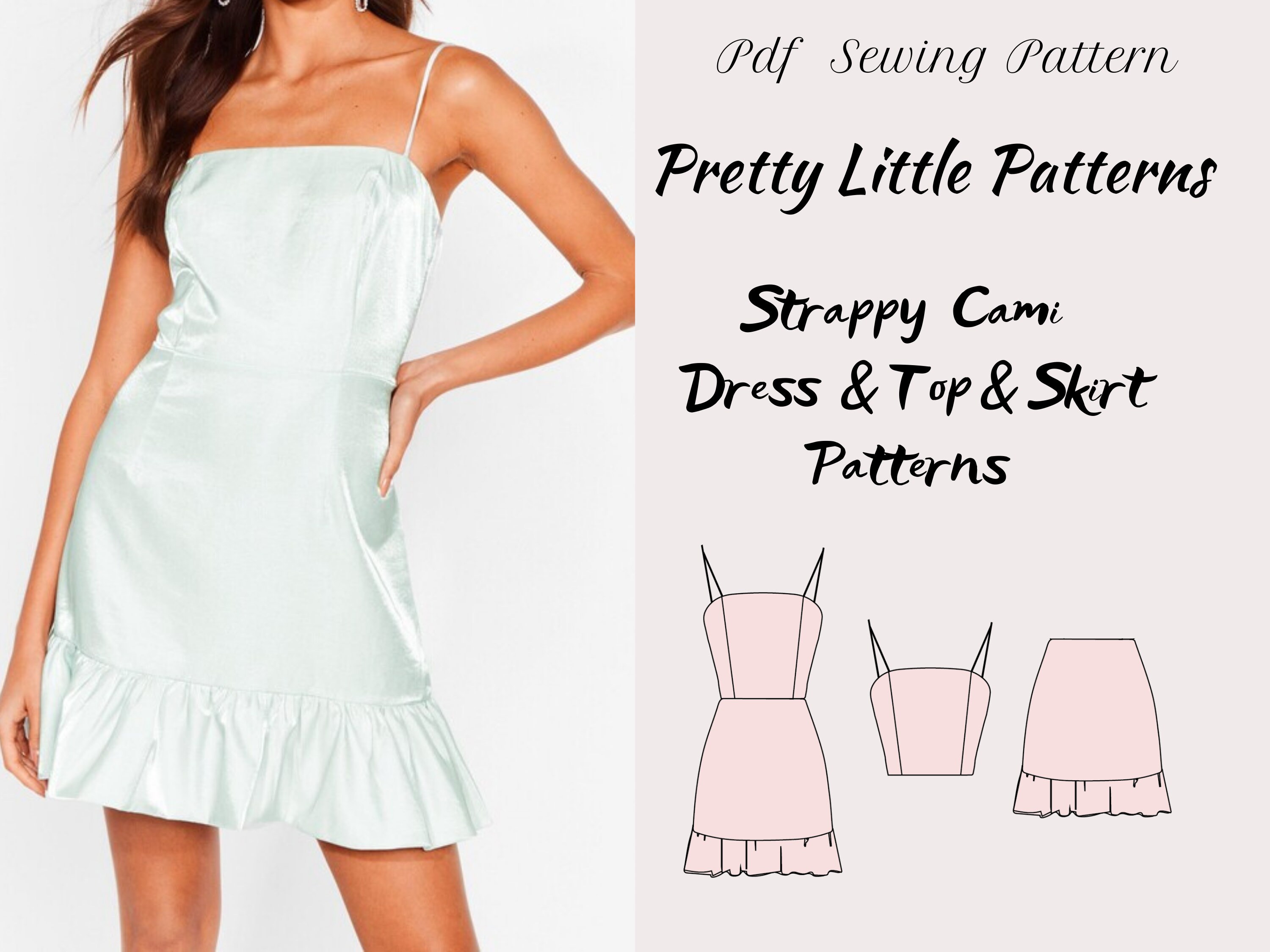 Pdf Digital Sewing Pattern for Spaghetti Strap Frill Hem Dress Women ...