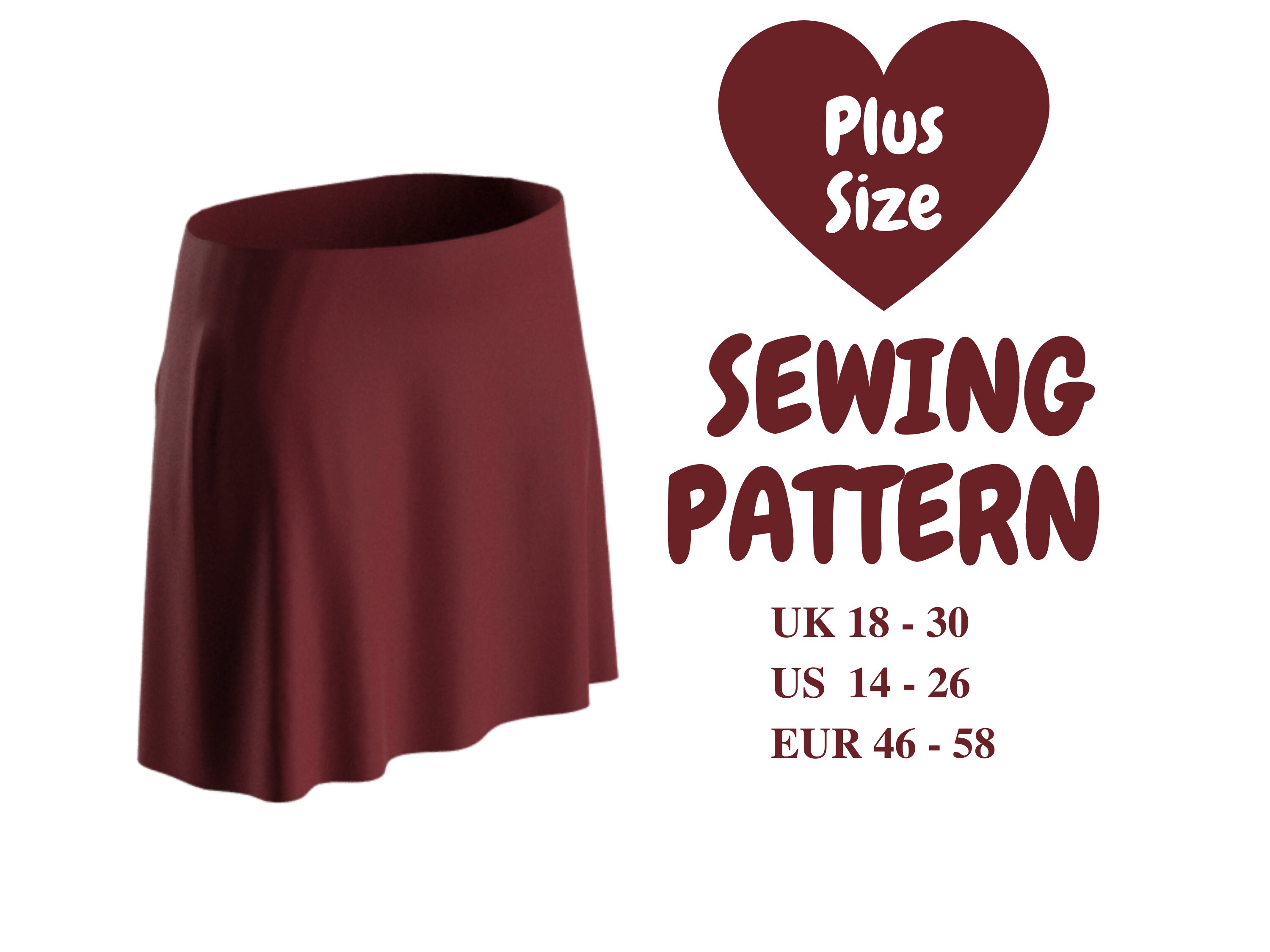 Pdf Mini Plain Plus Size Skirt Sewing Pattern UK Size 18 30 US Size 14 ...