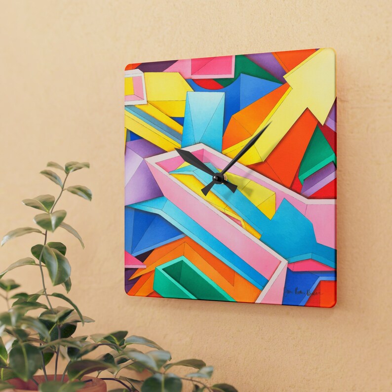 Geometric Op Art Clock Rainbow Pastel Abstract Clock Art Home Decor ...