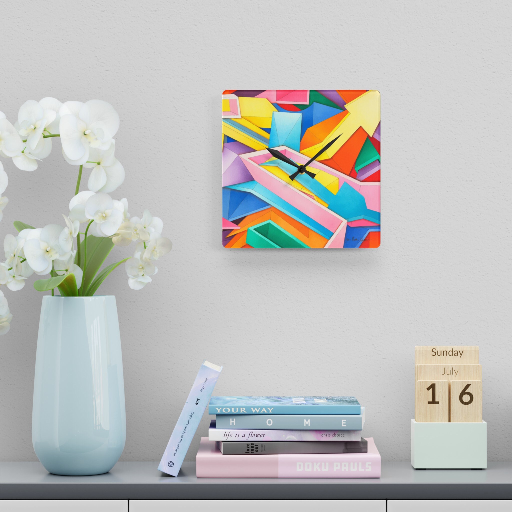 Geometric Op Art Clock Rainbow Pastel Abstract Clock Art Home Decor ...