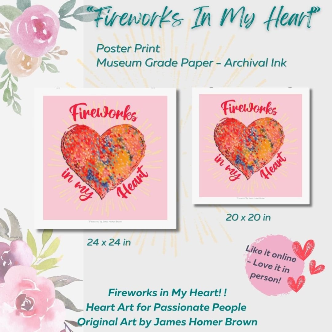 Poster Print Pink Heart Inspirational Quote Fireworks in My Heart Boho ...