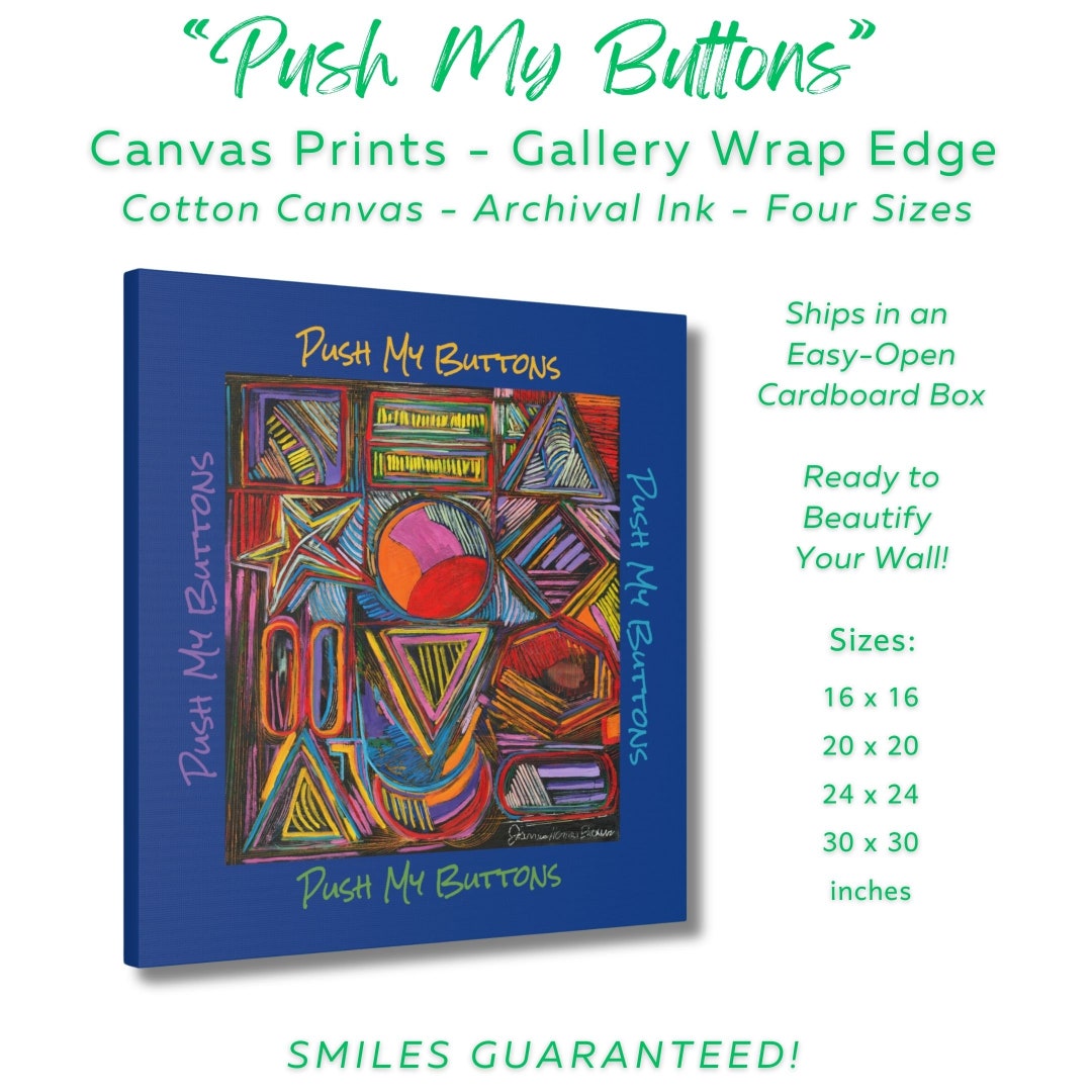 Geometric Wall Art Canvas push My Buttons Graffiti Chalk Style Blue ...